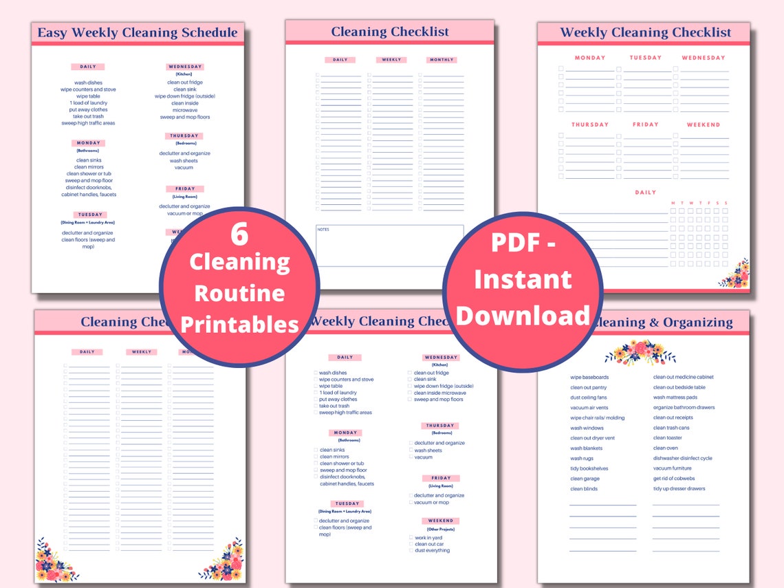 Printable Cleaning Schedule, Daily, Weekly, Monthly, Cleaning Planner ...