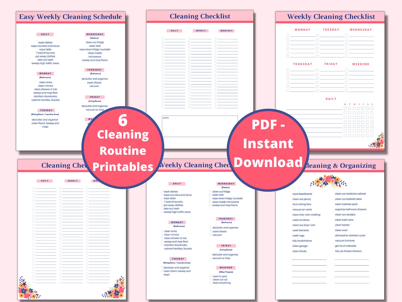 Printable Cleaning Schedule, Daily, Weekly, Monthly, Cleaning Planner ...