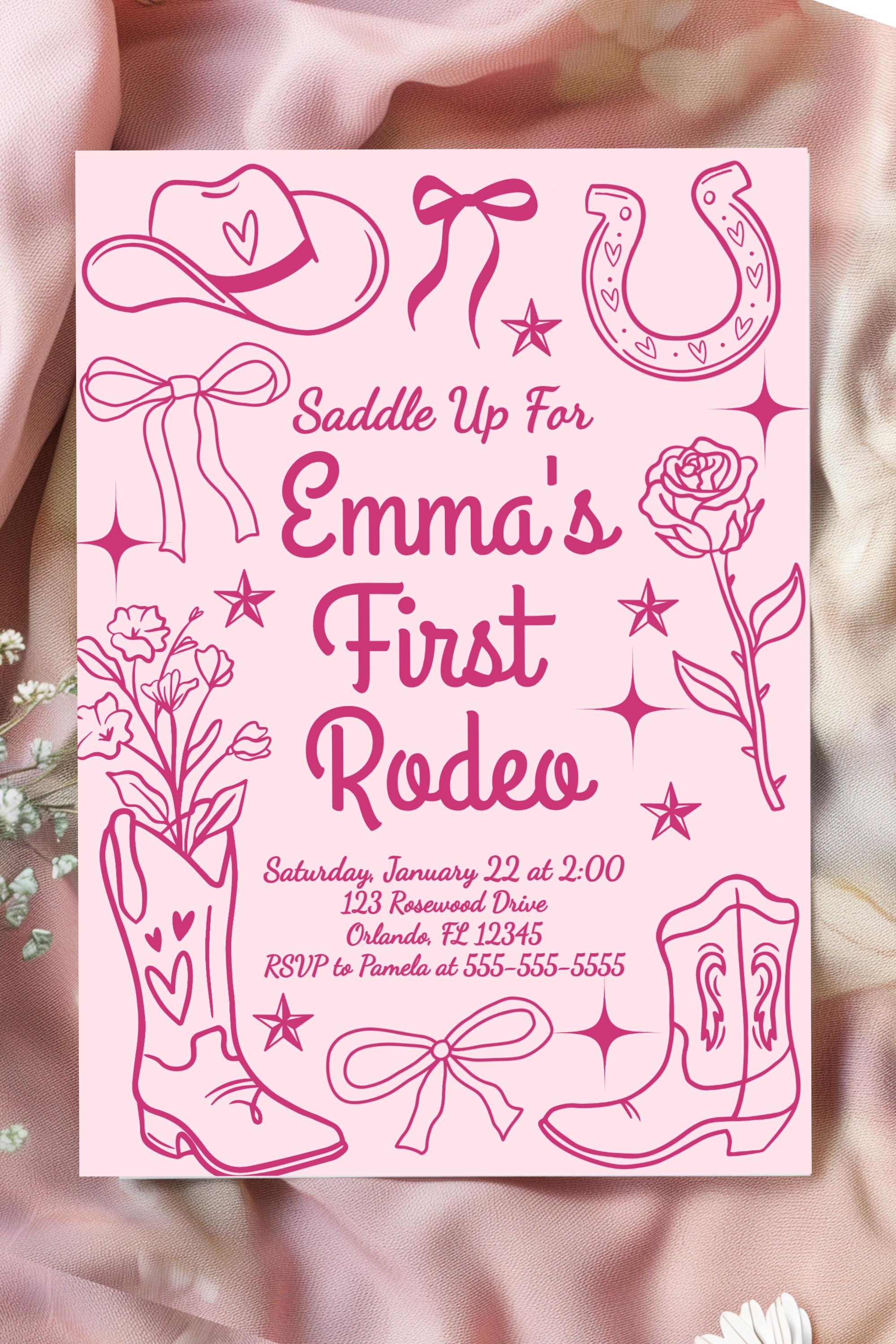 My First Rodeo Invitations Baby Girl First Rodeo Birthday Invite ...