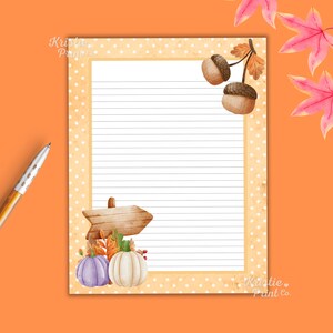 Fall Lined Paper, Fall Stationery Set, Digital Stationery, Autumn ...