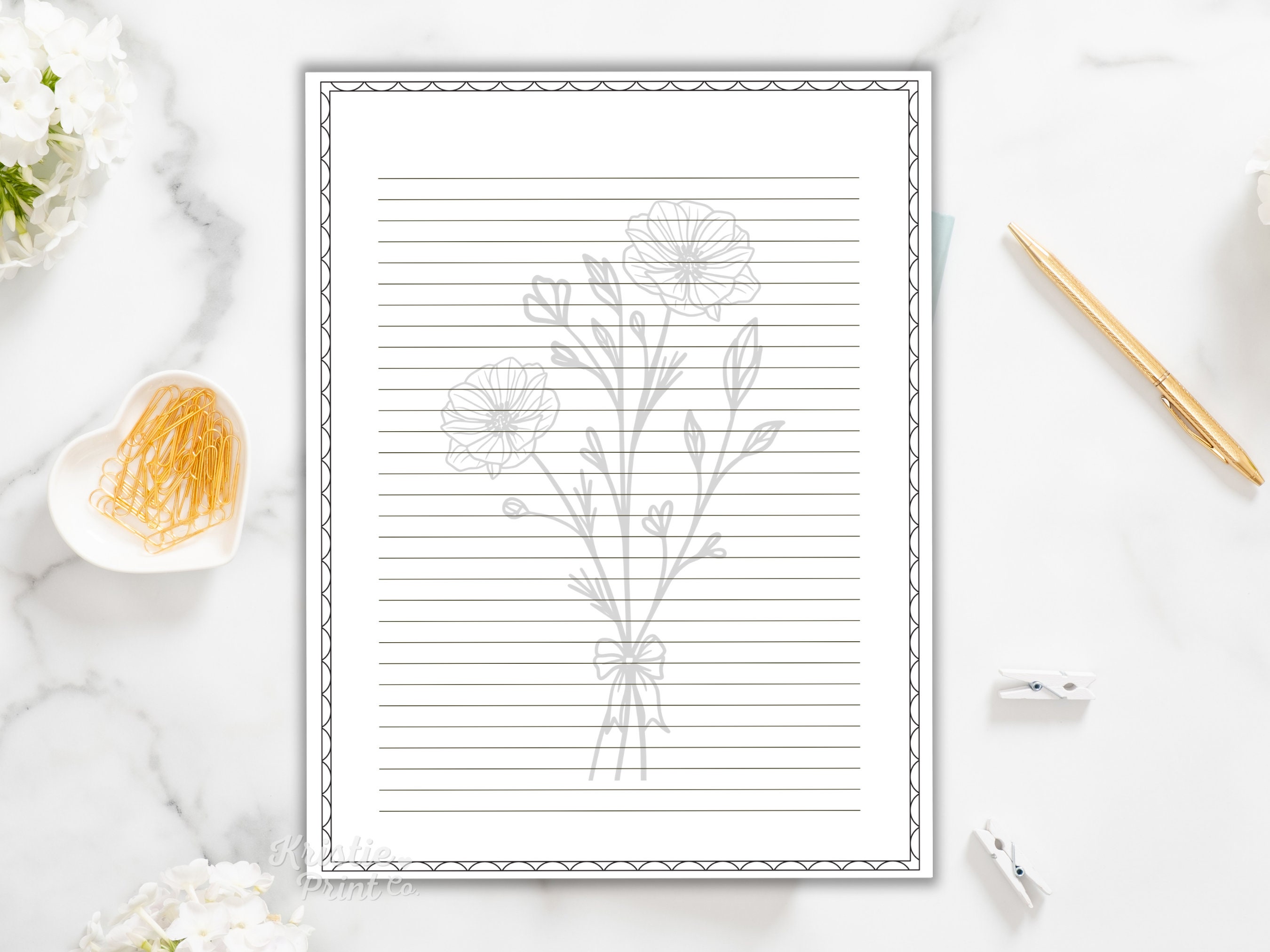 Printable Lined Paper Bundle, Printable Lined Pages, Stationery Set ...