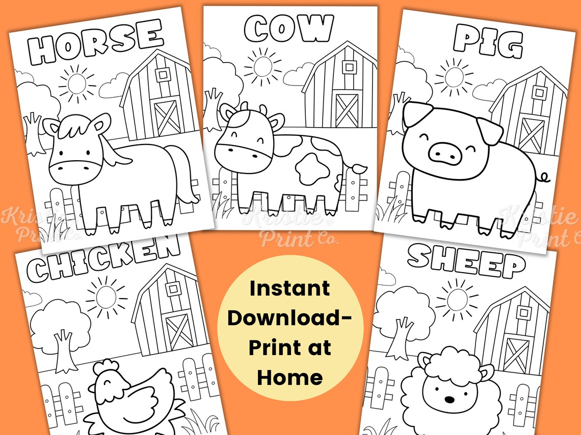 Farm Animal Coloring Pages for Kids Farm Activity Sheet Farm - Etsy