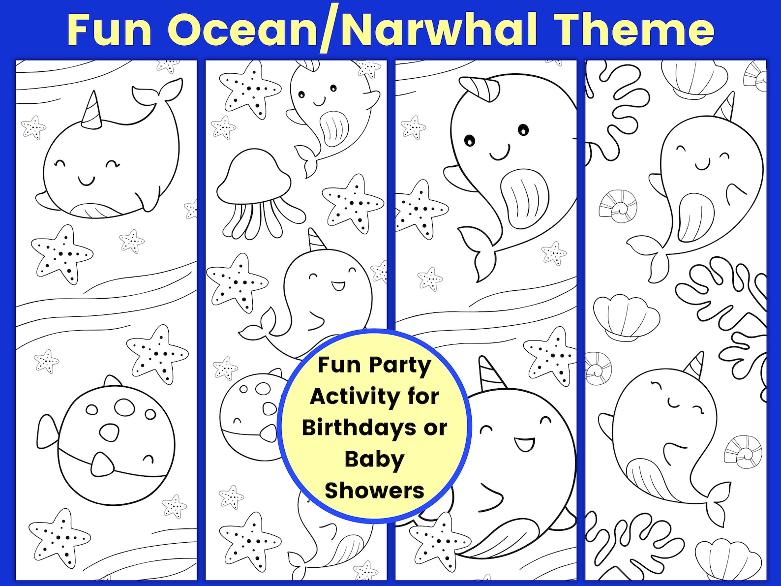 Coloring Bookmarks for Kids, Printable Bookmarks to Color, Narwhal ...