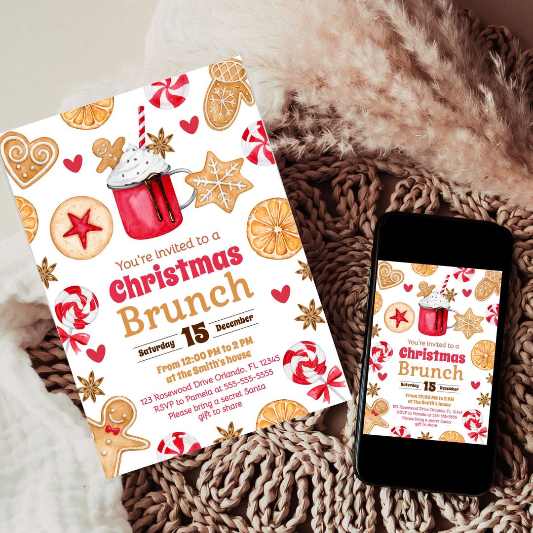Editable Christmas Brunch Invitation Holiday Party Invite Christmas ...
