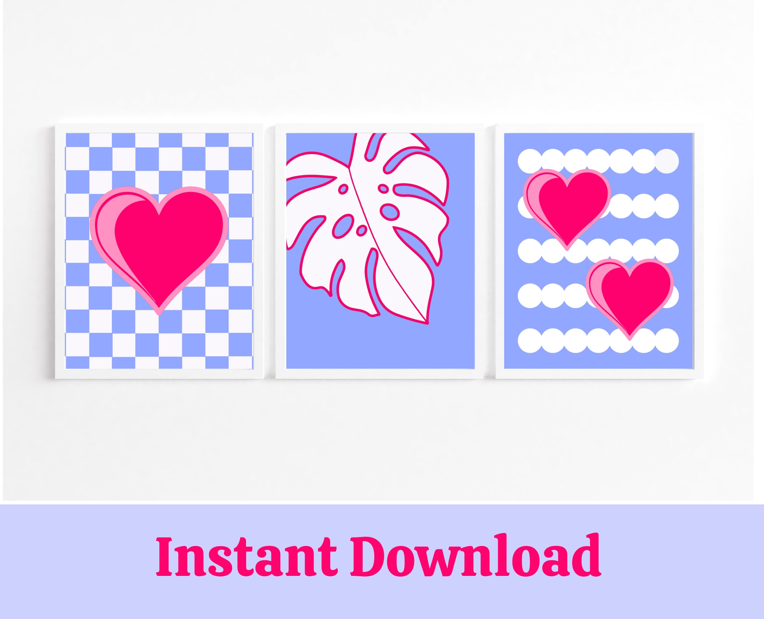 Preppy Heart Wall Art Trendy Poster Prints Purple Wall Art Set of 3 ...