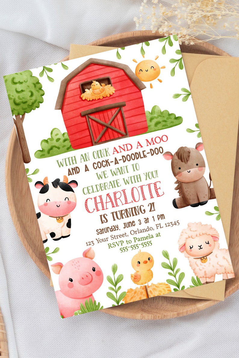 Farm Birthday Invitation Editable Farm Animals Invite Barnyard Birthday ...