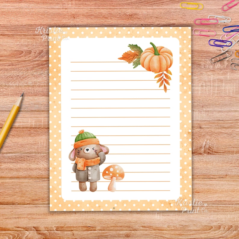Fall Stationery Set, Stationery for Kids, Stationery Printable, Autumn ...