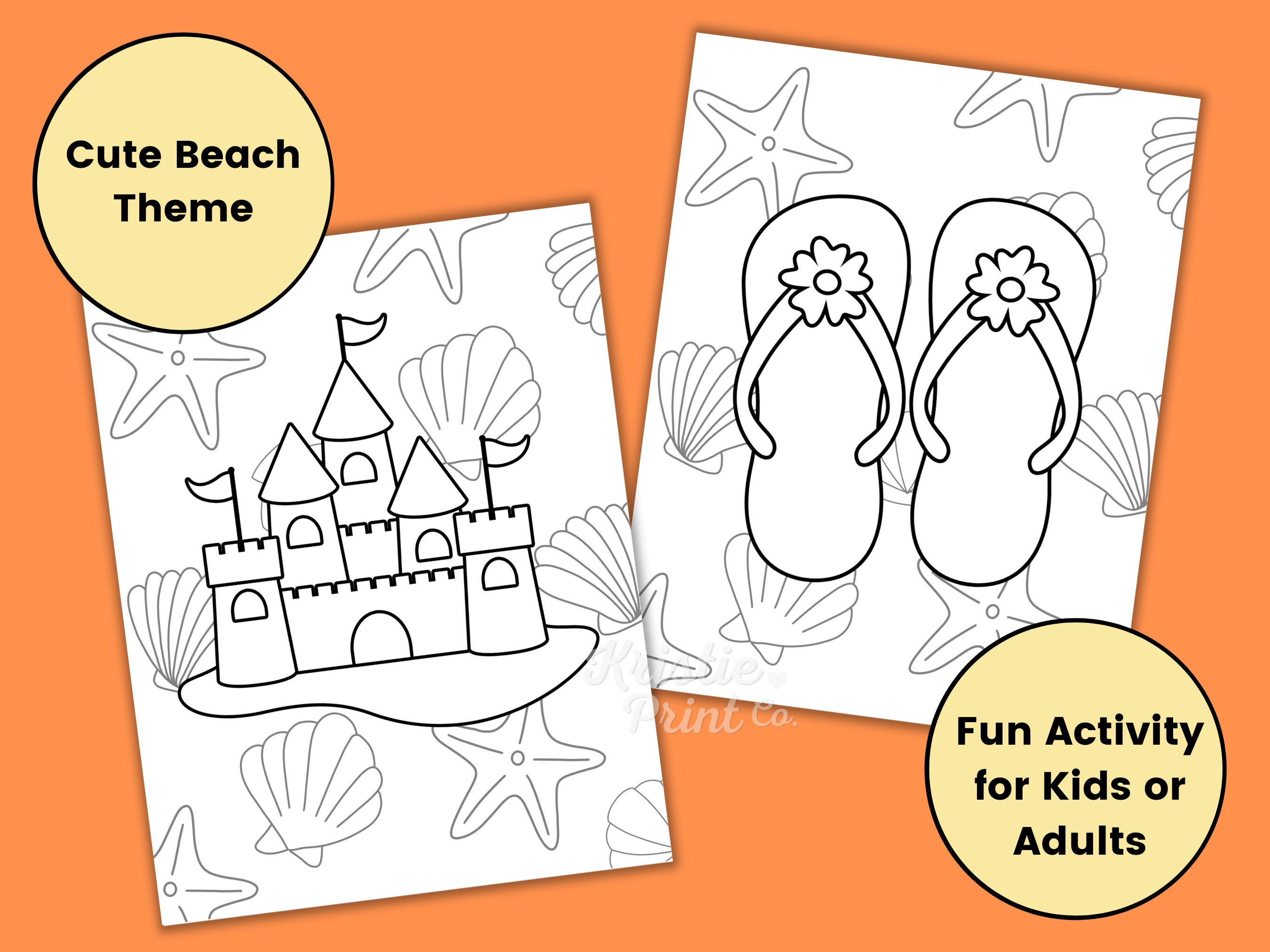Summer Coloring Pages for Kids, Kids Party Games, Beach Birthday Favor ...