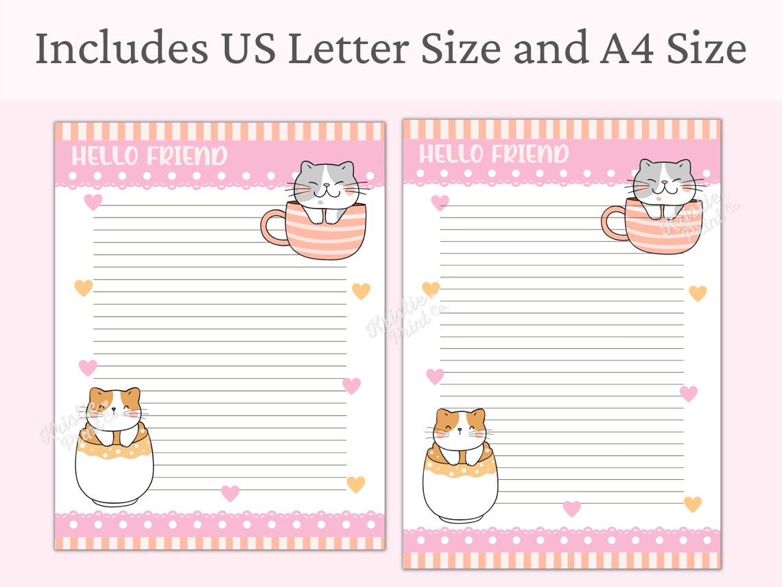 Cat Stationery Kawaii Stationery Printable Printable Kawaii - Etsy