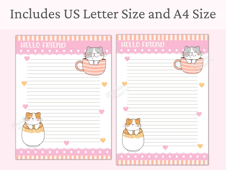 Cat Stationery, Kawaii Stationery Printable, Printable Kawaii Letter ...