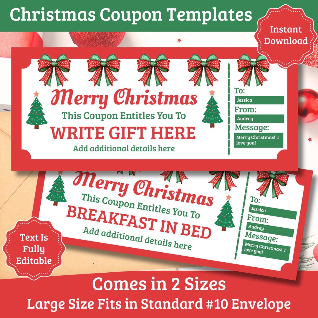 Christmas Coupon Template Editable Coupons Christmas Printable Coupons ...