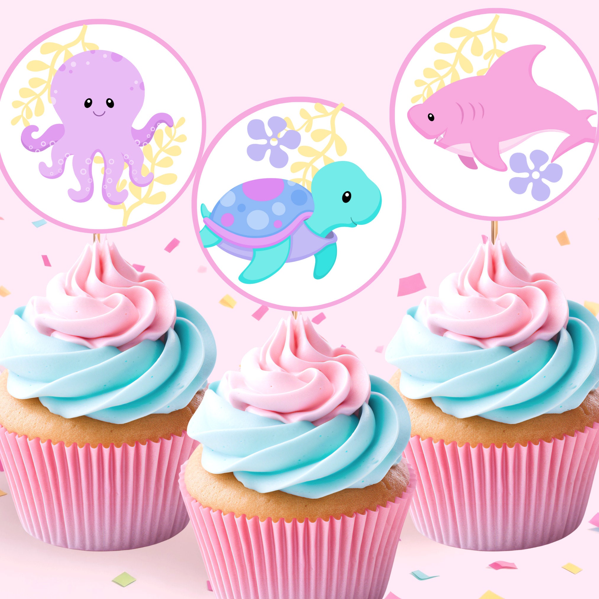 Sea Animal Cupcake Toppers Under the Sea Party Cupcake Decorations Two ...