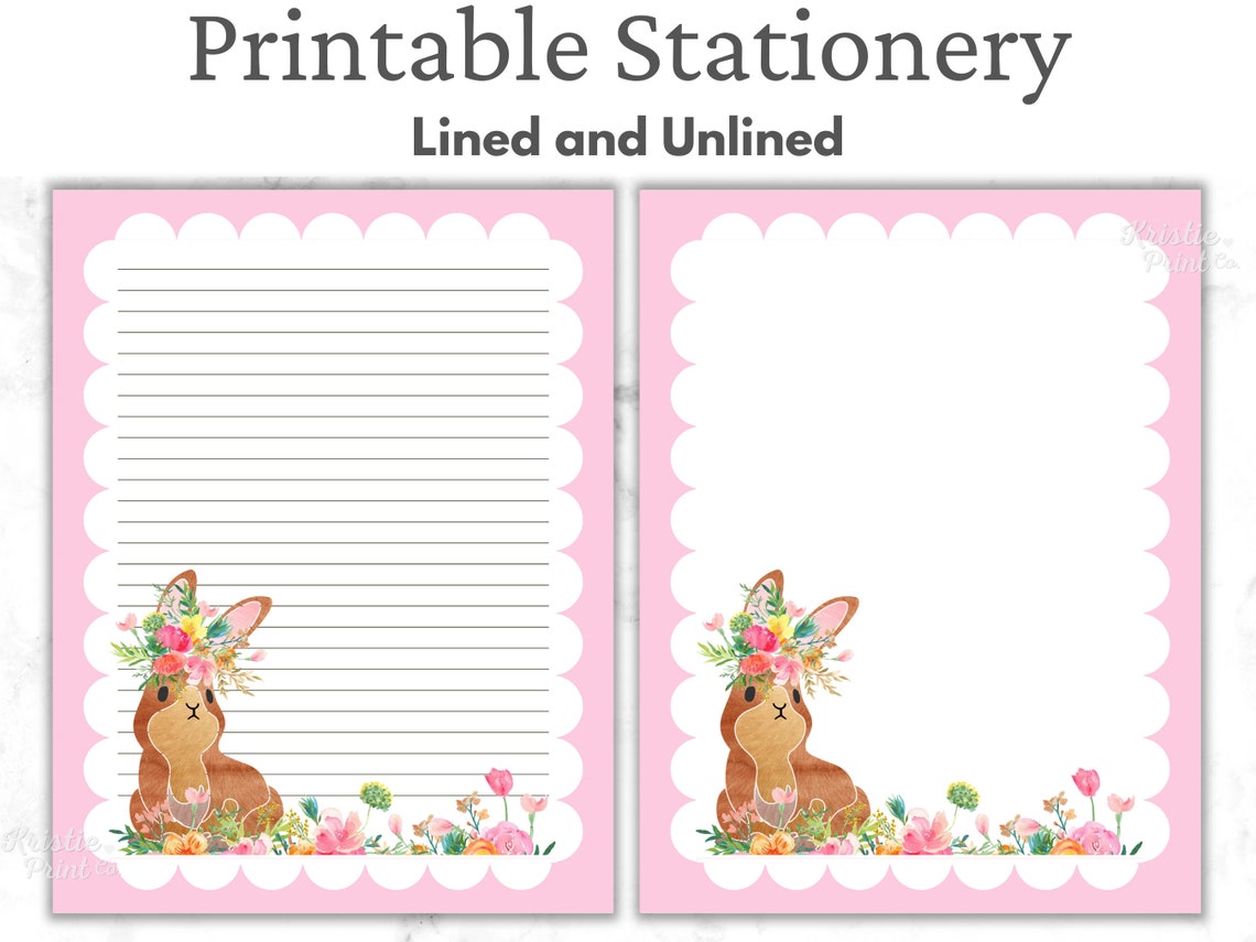 Spring Stationary Printable, Floral Stationery, Bunny Stationery ...