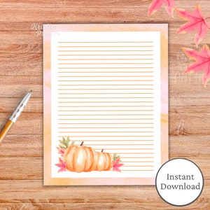 Pumpkin Writing Paper, Fall Stationery Set, Digital Stationery, Autumn ...