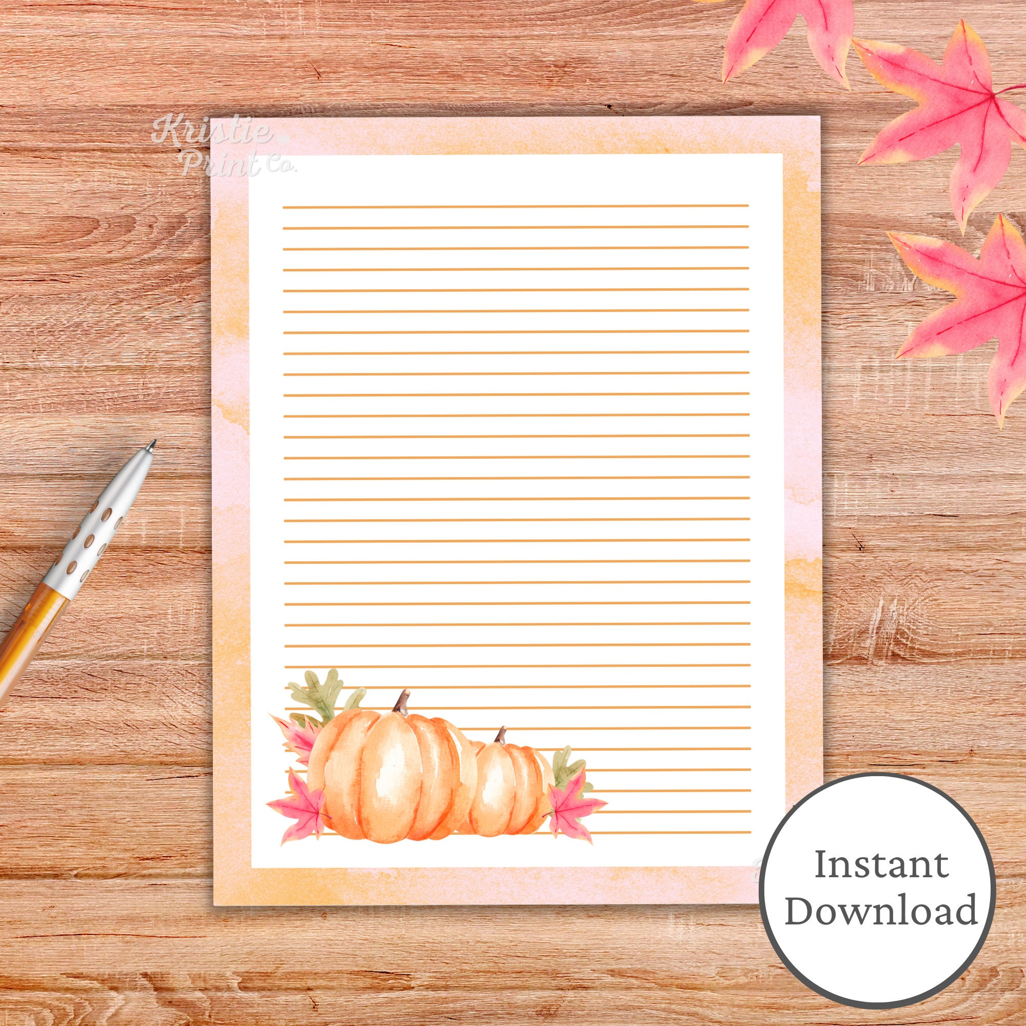 Pumpkin Writing Paper, Fall Stationery Set, Digital Stationery, Autumn ...