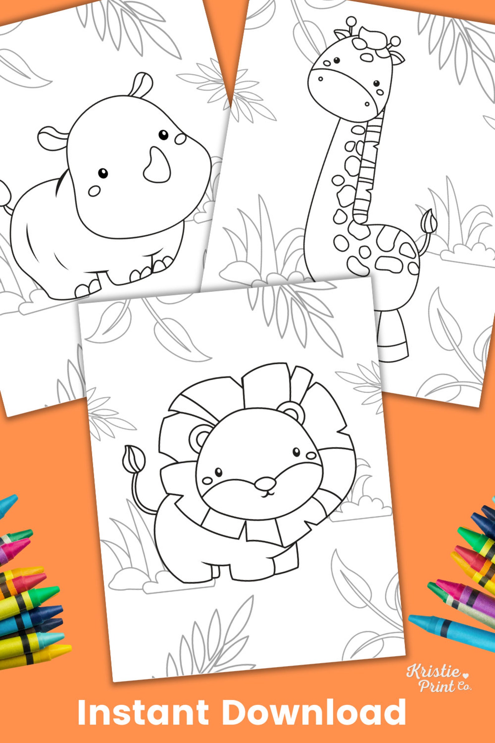 Safari Coloring Pages for Kids, Kids Party Games, Jungle Birthday Favor ...