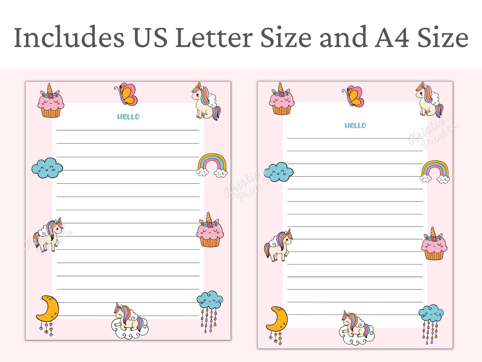 Kawaii Stationery Printable Cute Stationery Paper Unicorn - Etsy