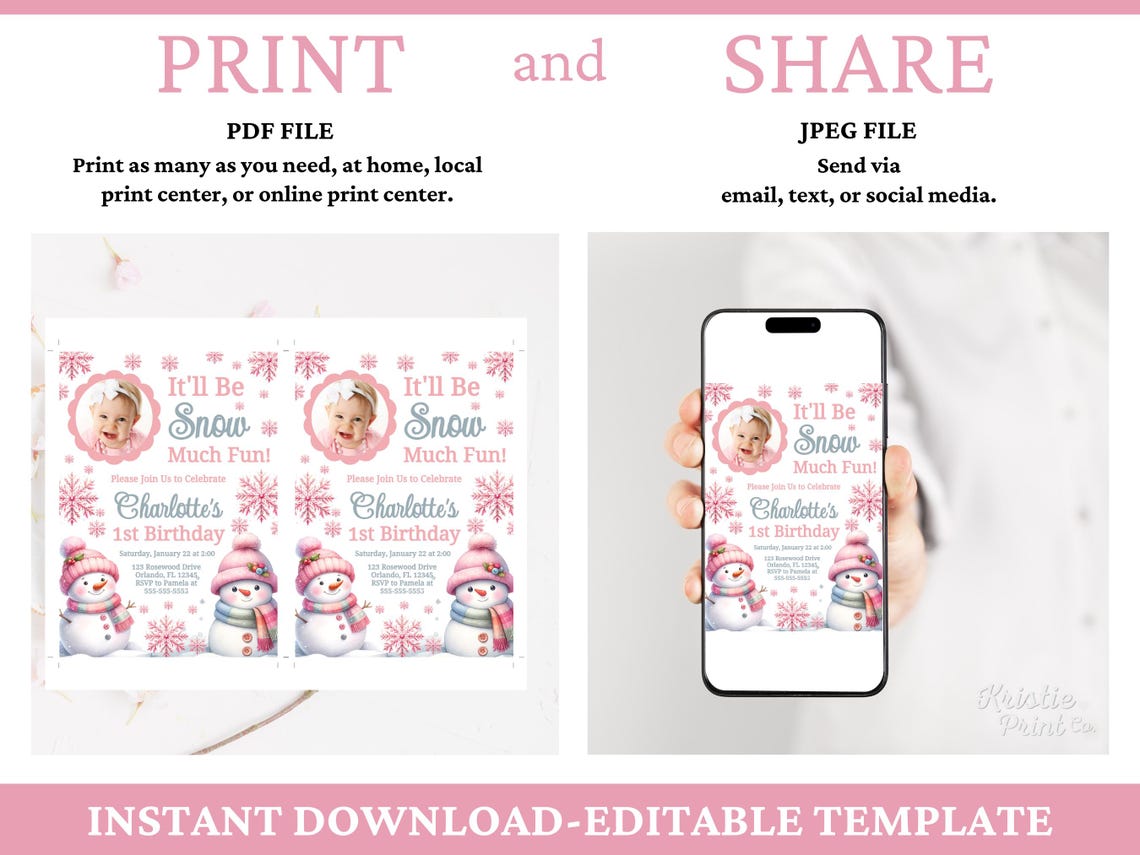 Snowman Birthday Invitation Snowman First Birthday Invitation Winter ...
