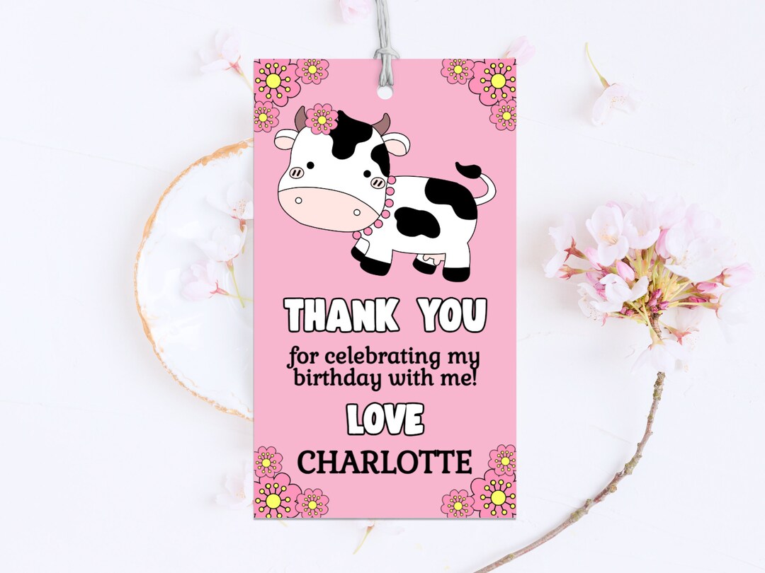 Cow Birthday Favor Tags Cow Decorations Birthday Cow Favors Thank You ...