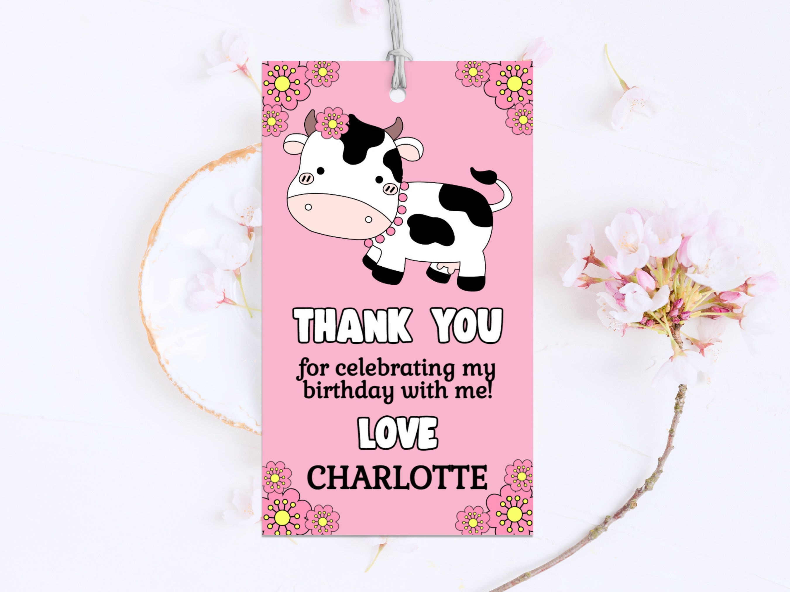 Cow Birthday Favor Tags Cow Decorations Birthday Cow Favors Thank You ...