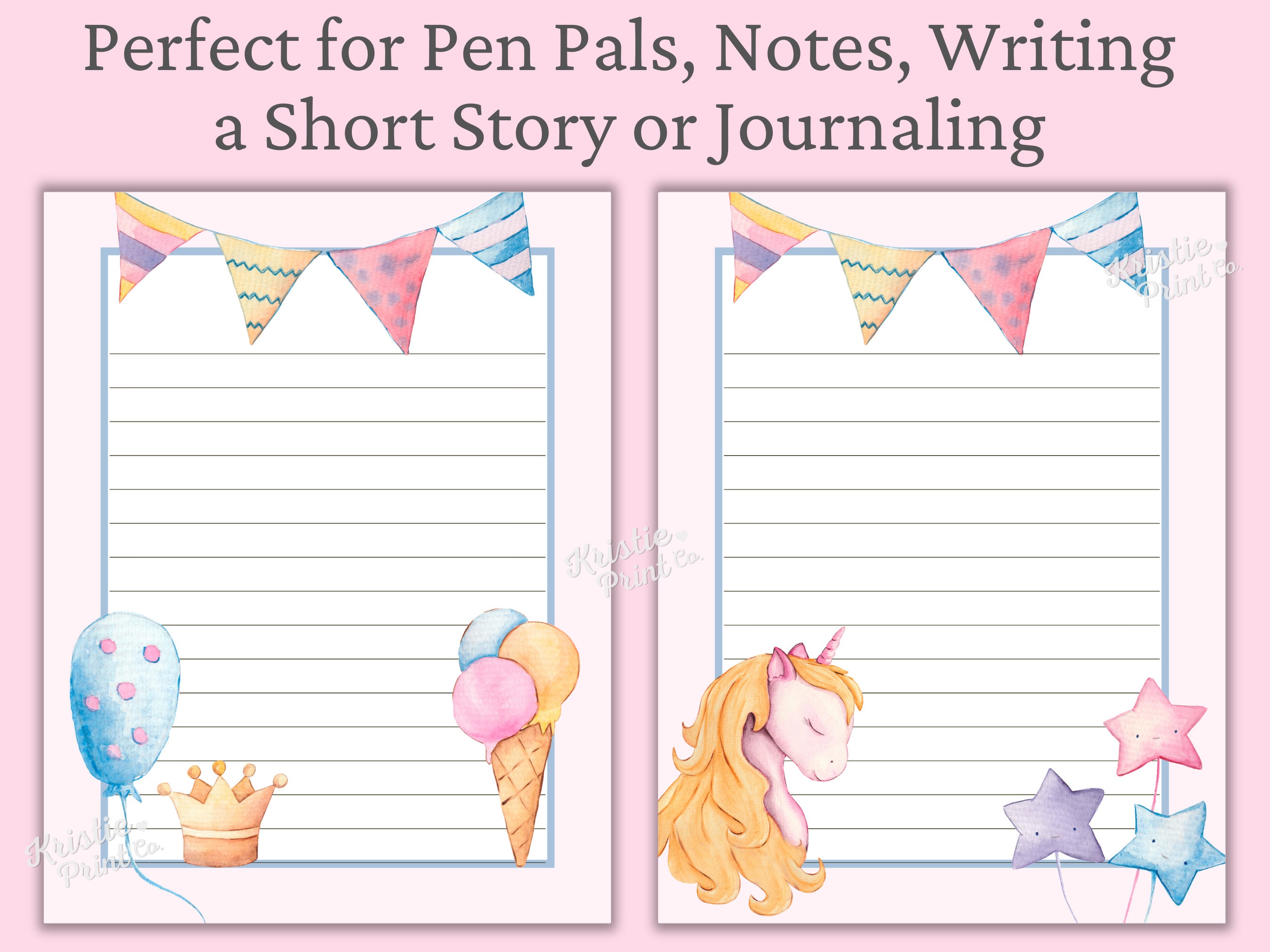 Little Girl Stationery, Unicorn Stationery, Pastel Stationery, Digital ...