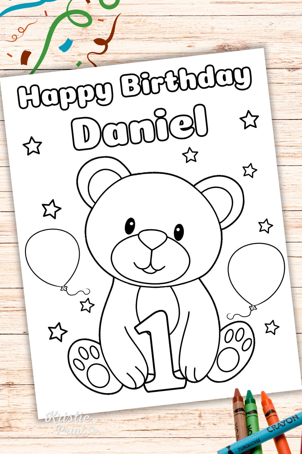 Bear Theme Birthday Activity Sheet, Teddy Bear Coloring Page, Birthday ...