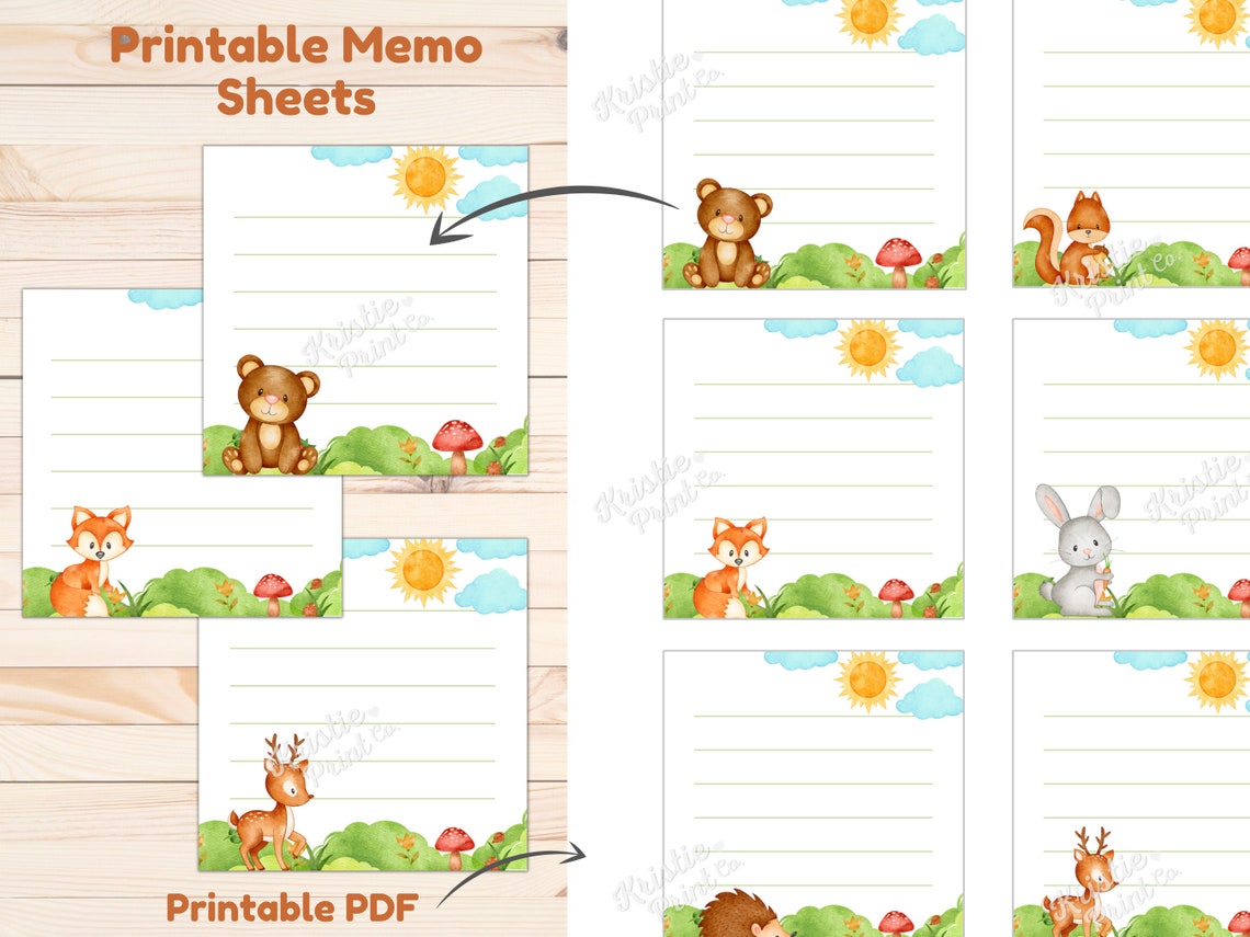Woodland Printable Memo Pad, Printable Memo Pad PDF, Bear Memo, Cute ...