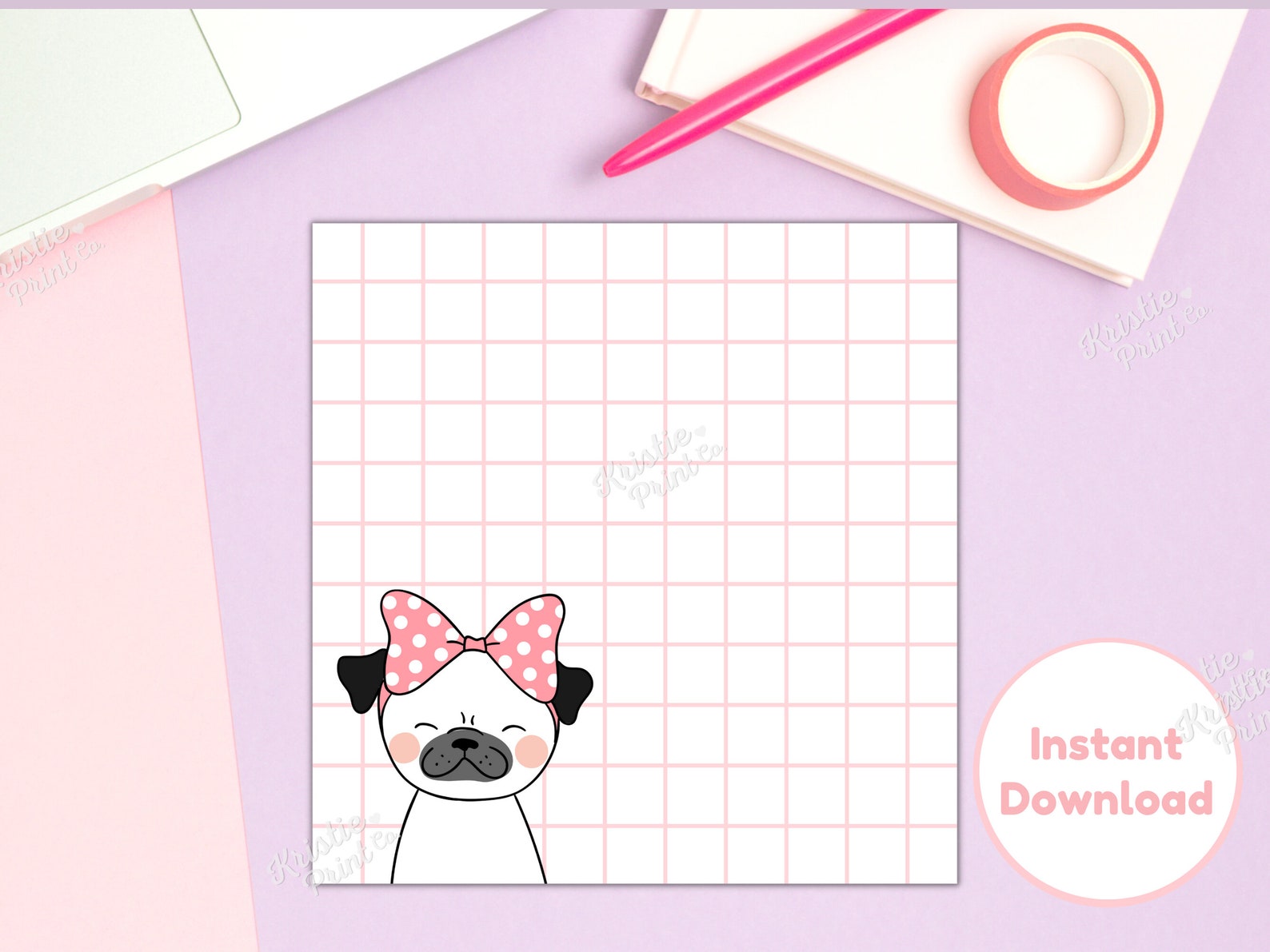 Dog Notepad Printable Memo Pad Kawaii Stationary Pug Memo - Etsy