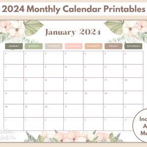 Boho Calendar 2024, Monthly Calendar Printable, Sunday Start Planner ...