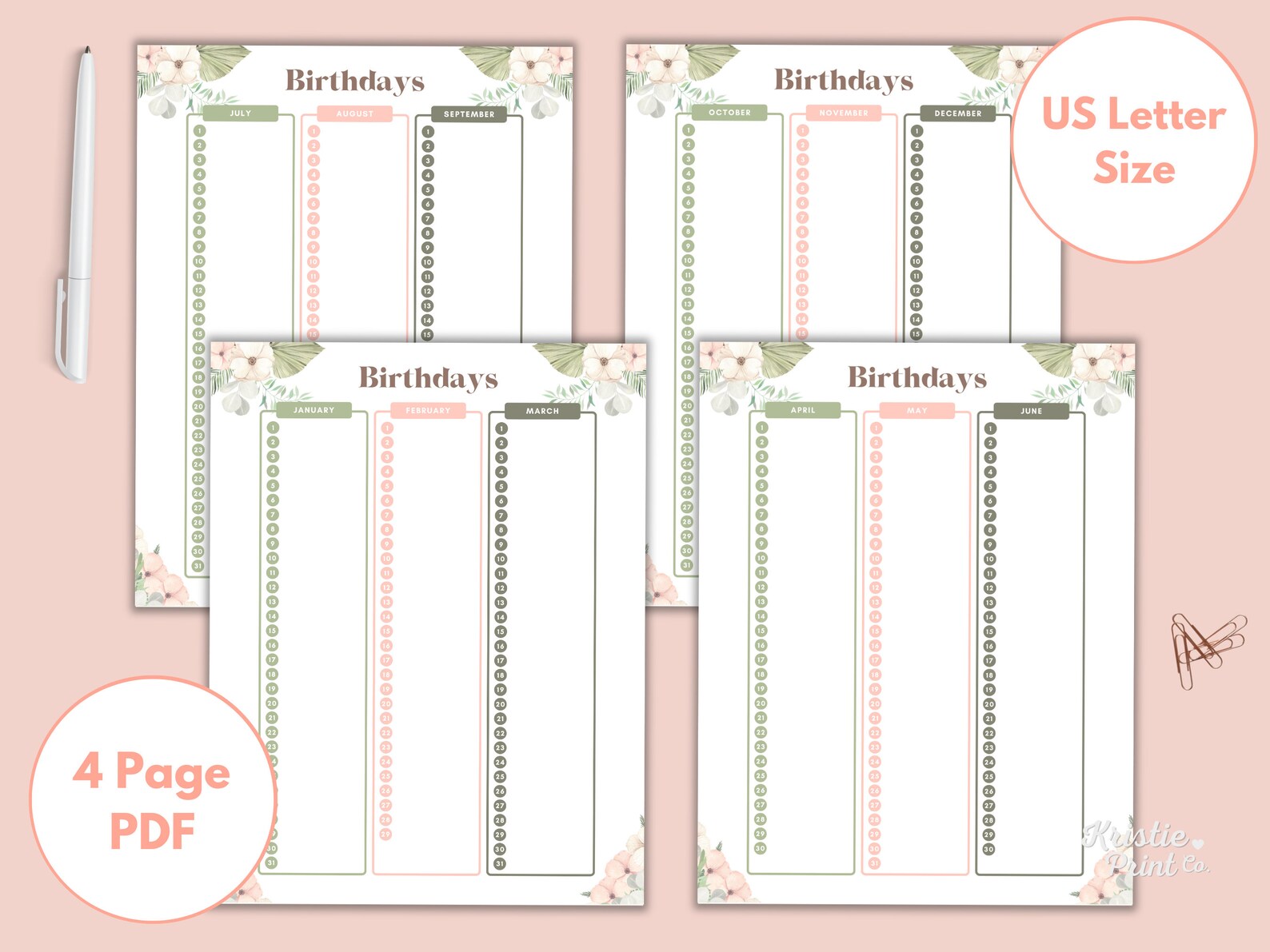 Birthday Tracker Printable, Birthday List, Birthday Planner Printable ...