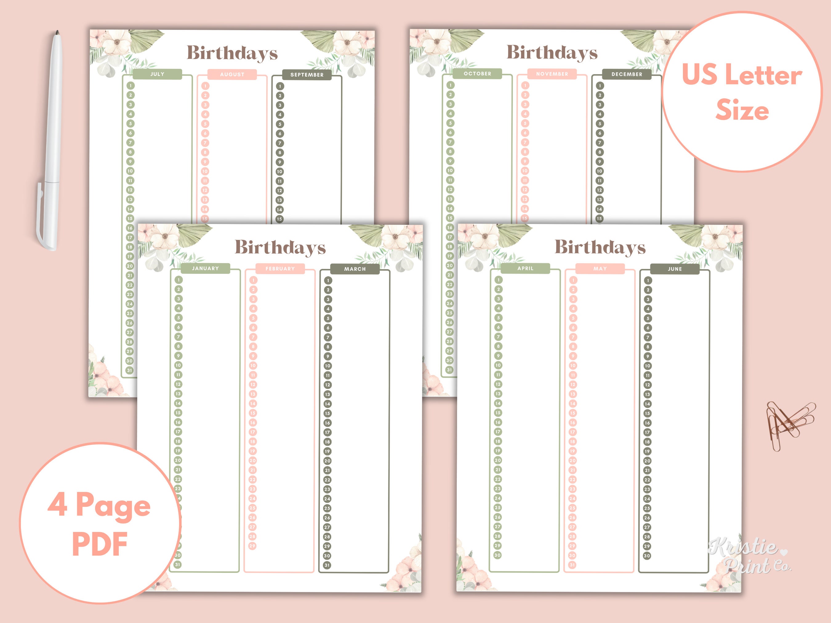 Birthday Tracker Printable, Birthday List, Birthday Planner Printable ...