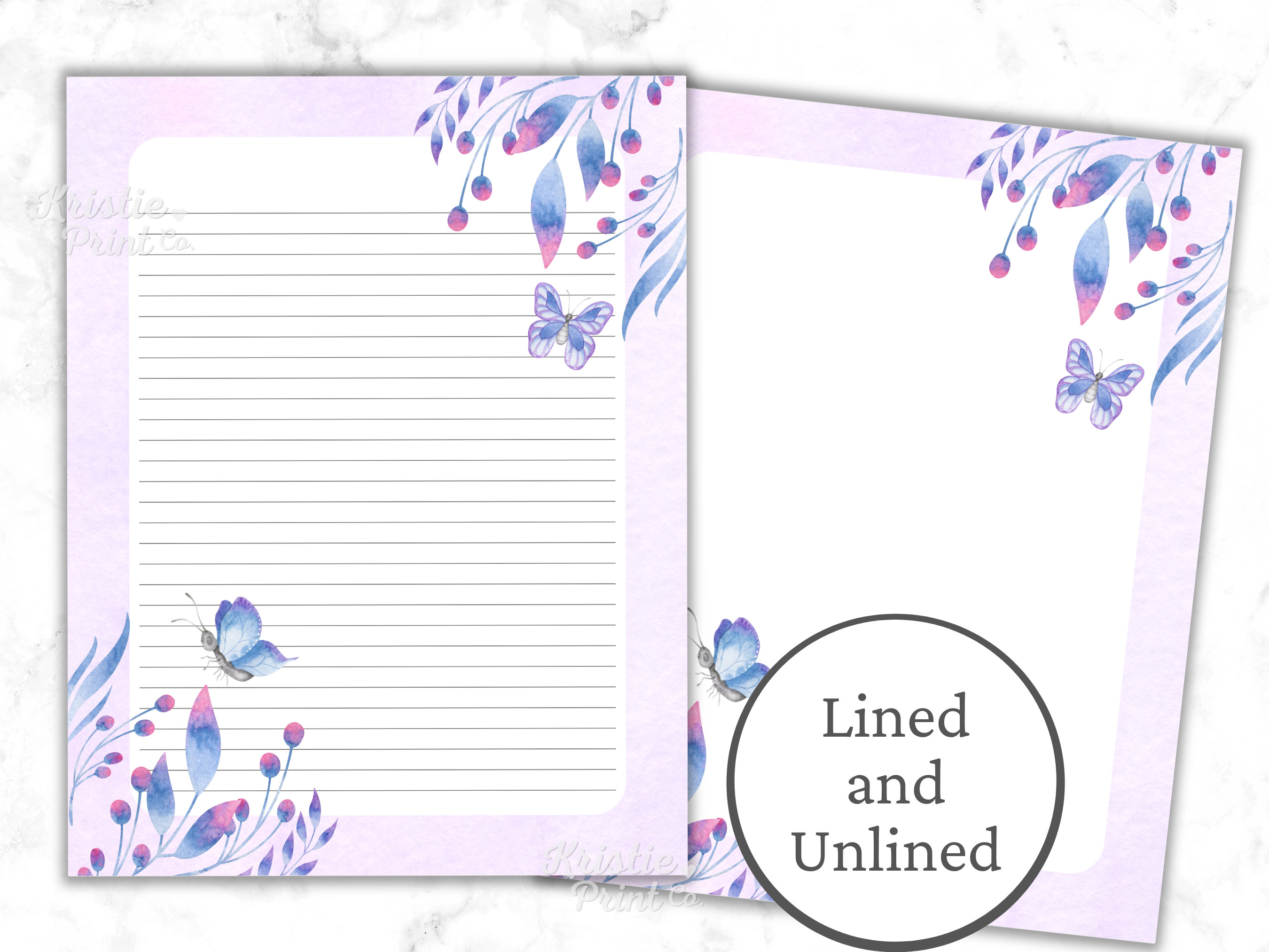 Purple Stationery Set, Butterfly Letter Writing Paper, Letter ...