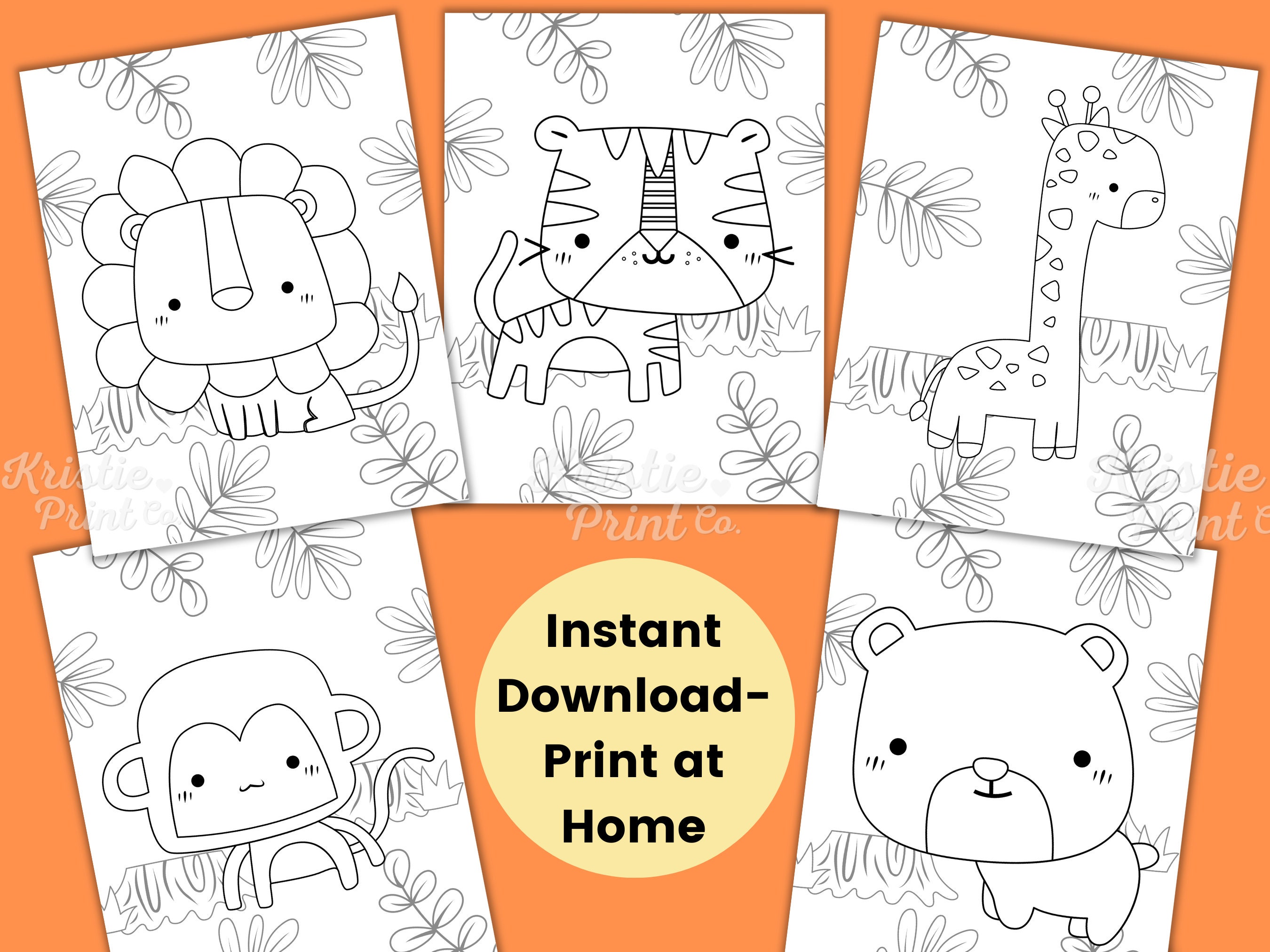 Jungle Coloring Pages for Kids, Kids Party Games, Safari Birthday Favor ...