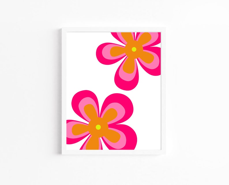 Preppy Heart Wall Art Trendy Poster Prints Pink and Orange - Etsy