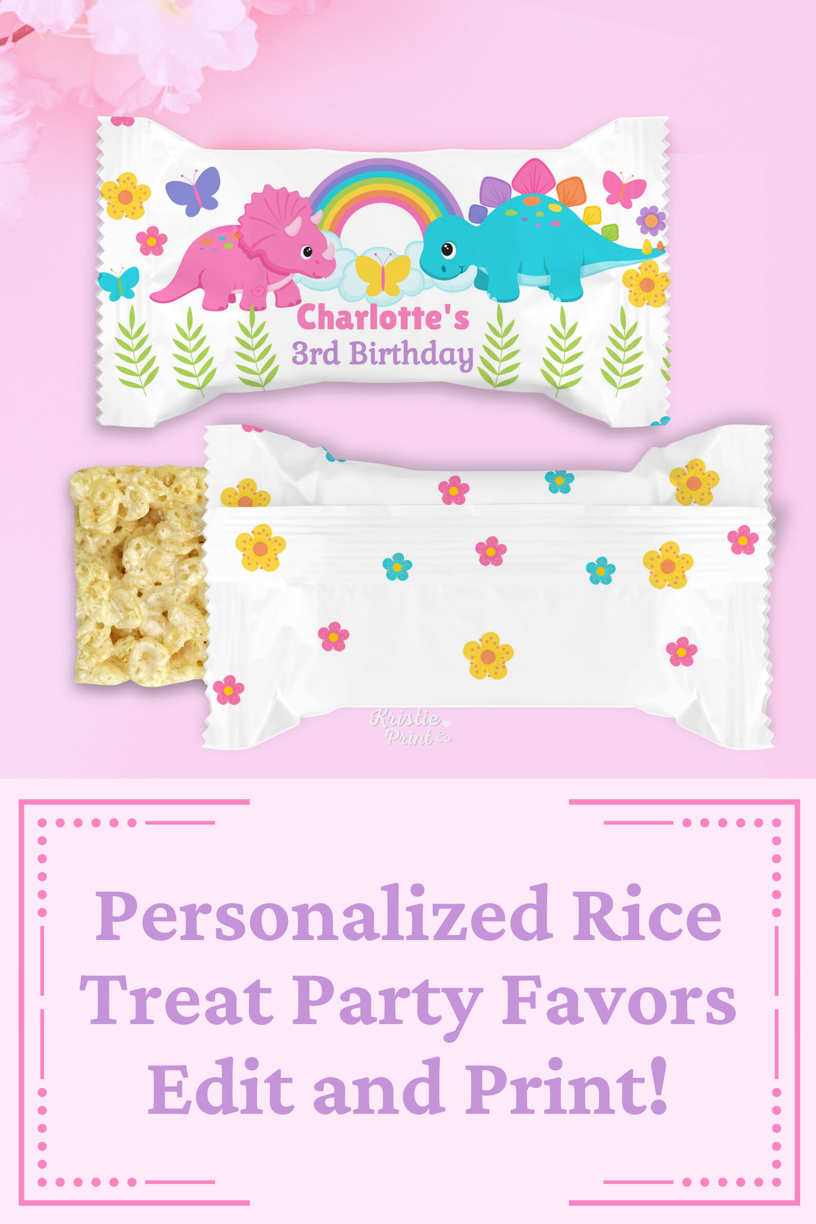 Custom Treat Wrappers Girl Dinosaur Party Custom Party Favor Three Rex ...