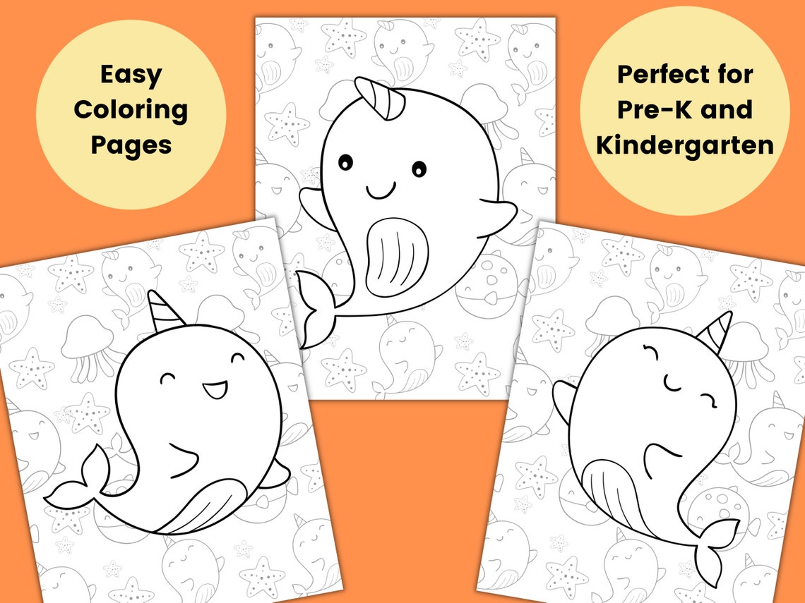 Narwhal Coloring Pages for Kids, Kids Party Games, Birthday Favor ...