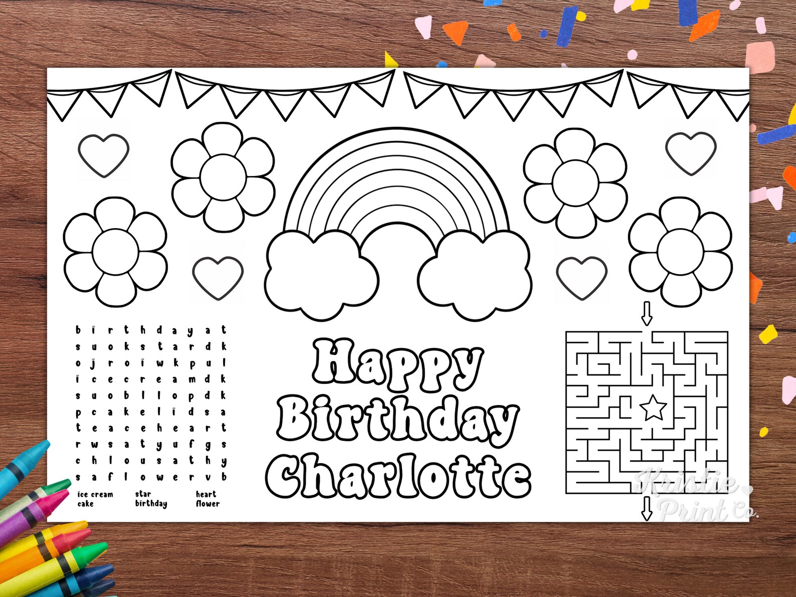 Happy Birthday Coloring Page Editable, Groovy Birthday Favors, Rainbow ...