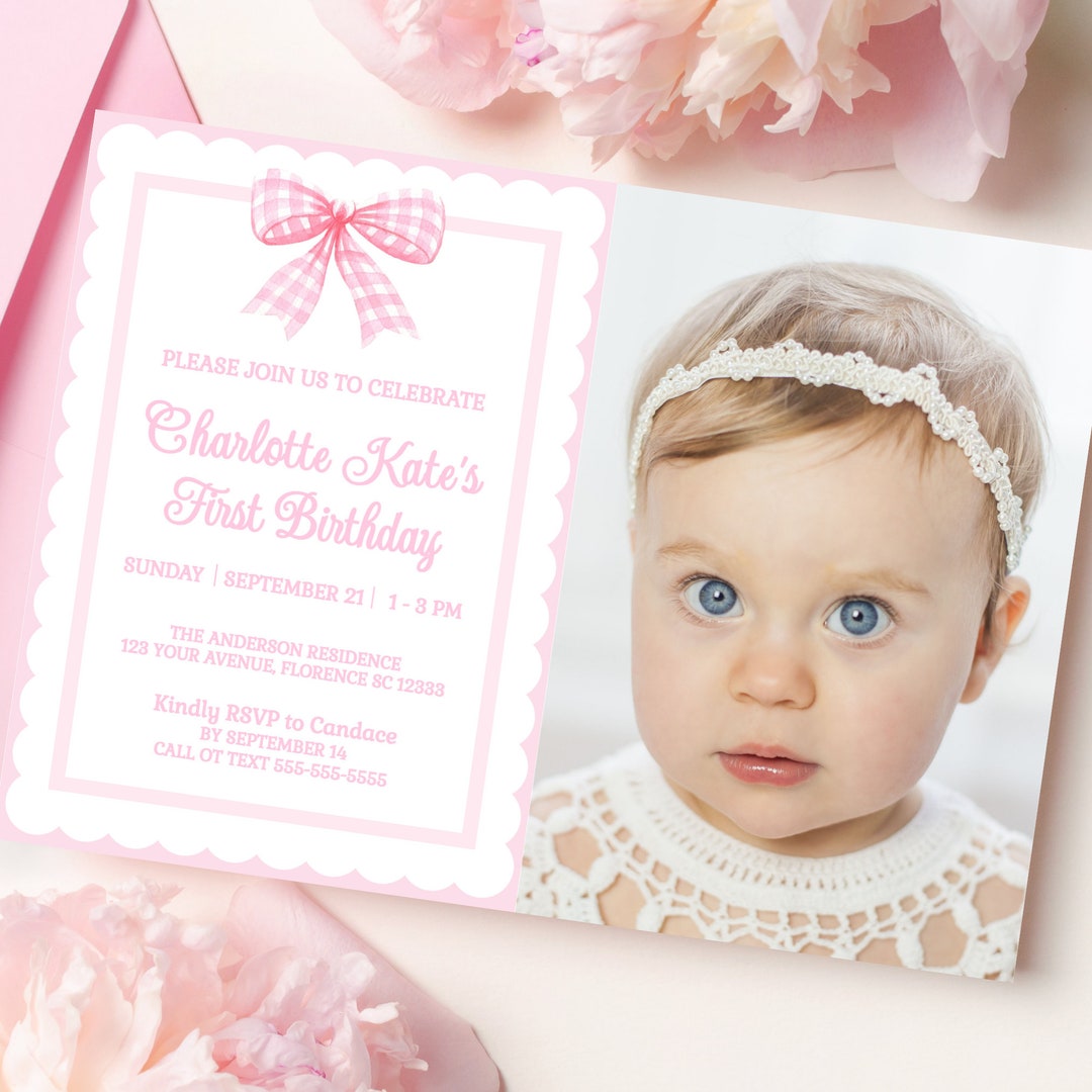 Pink Birthday Invitation With Picture Invitation Template 1st Birthday ...