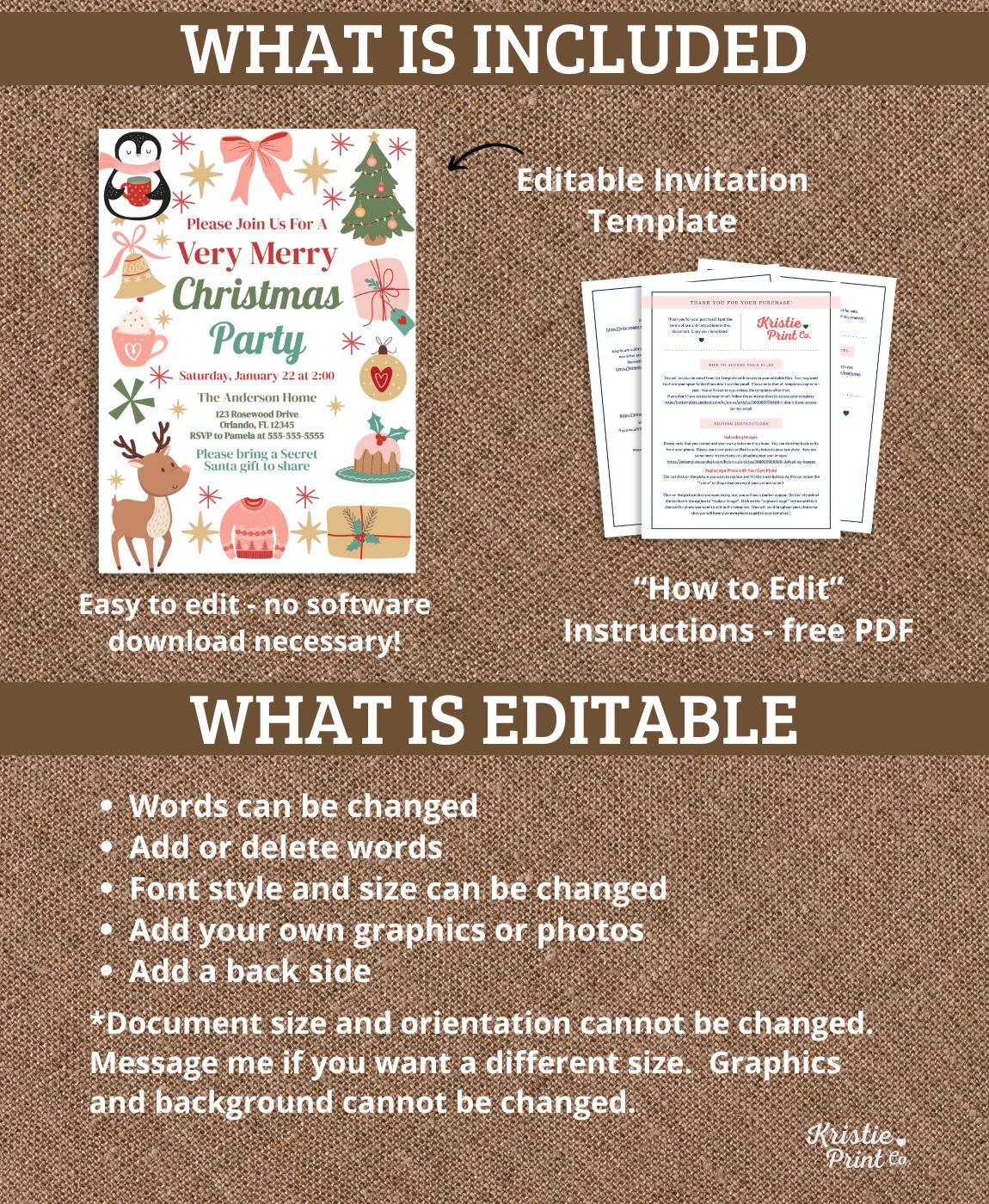 Editable Christmas Party Invitation Cute Holiday Invitation Kids ...