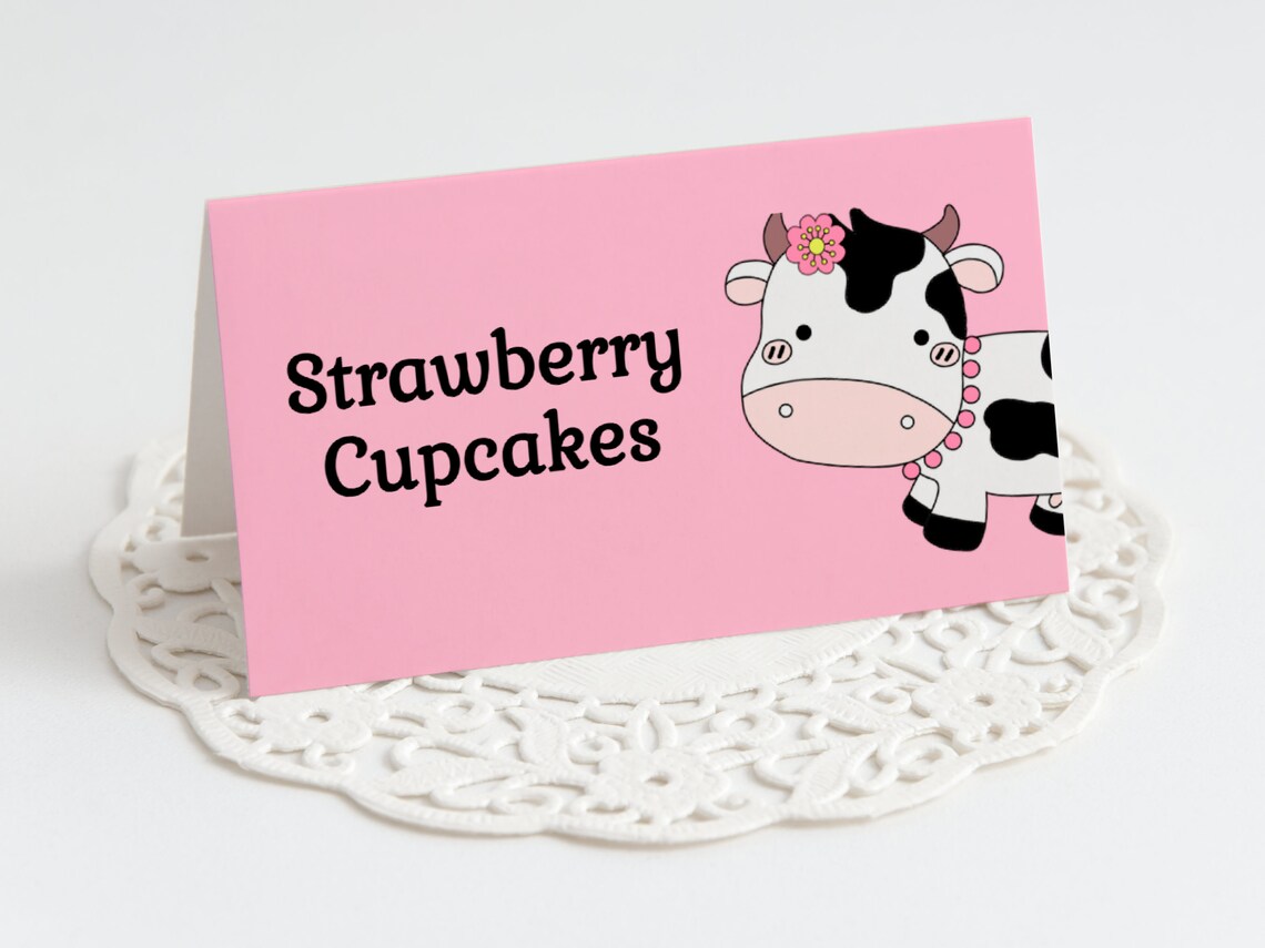 Editable Pink Cow Birthday Food Labels Printables Buffet Card - Etsy