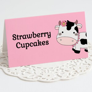 Editable Pink Cow Birthday Food Labels Printables Buffet Card Template ...