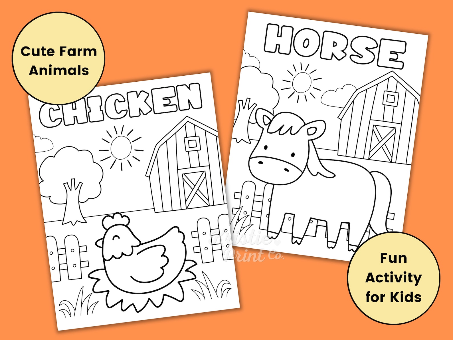 Farm Animal Coloring Pages for Kids, Farm Activity Sheet, Farm Birthday ...