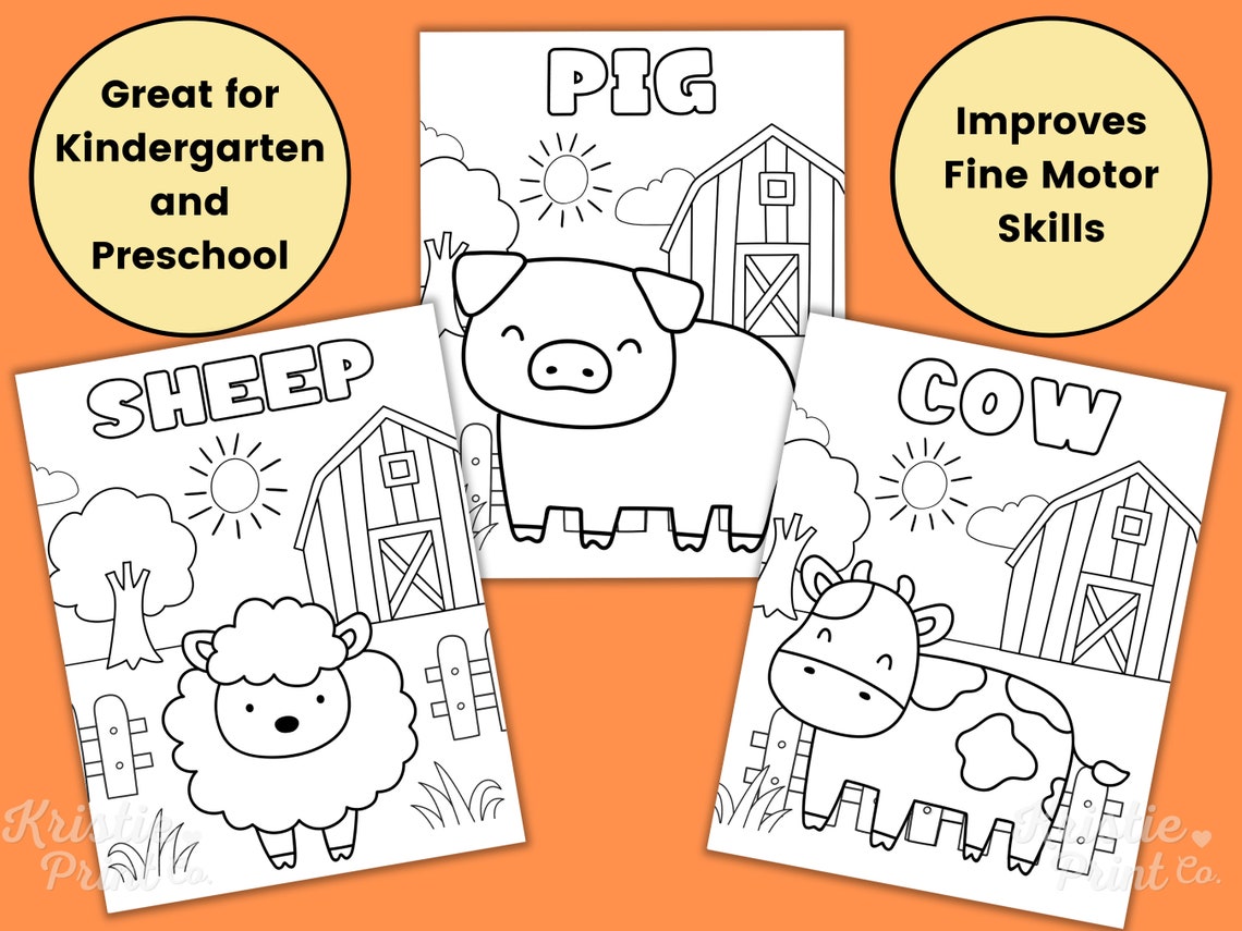 Farm Animal Coloring Pages for Kids Farm Activity Sheet Farm - Etsy