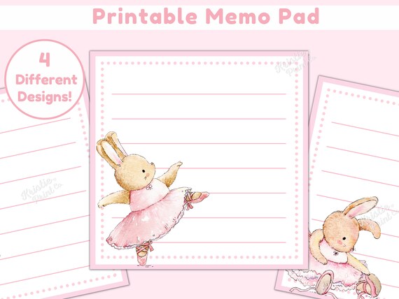 Ballet Printable Memo Pad Bunny Memo Sheets Cute Printable - Etsy