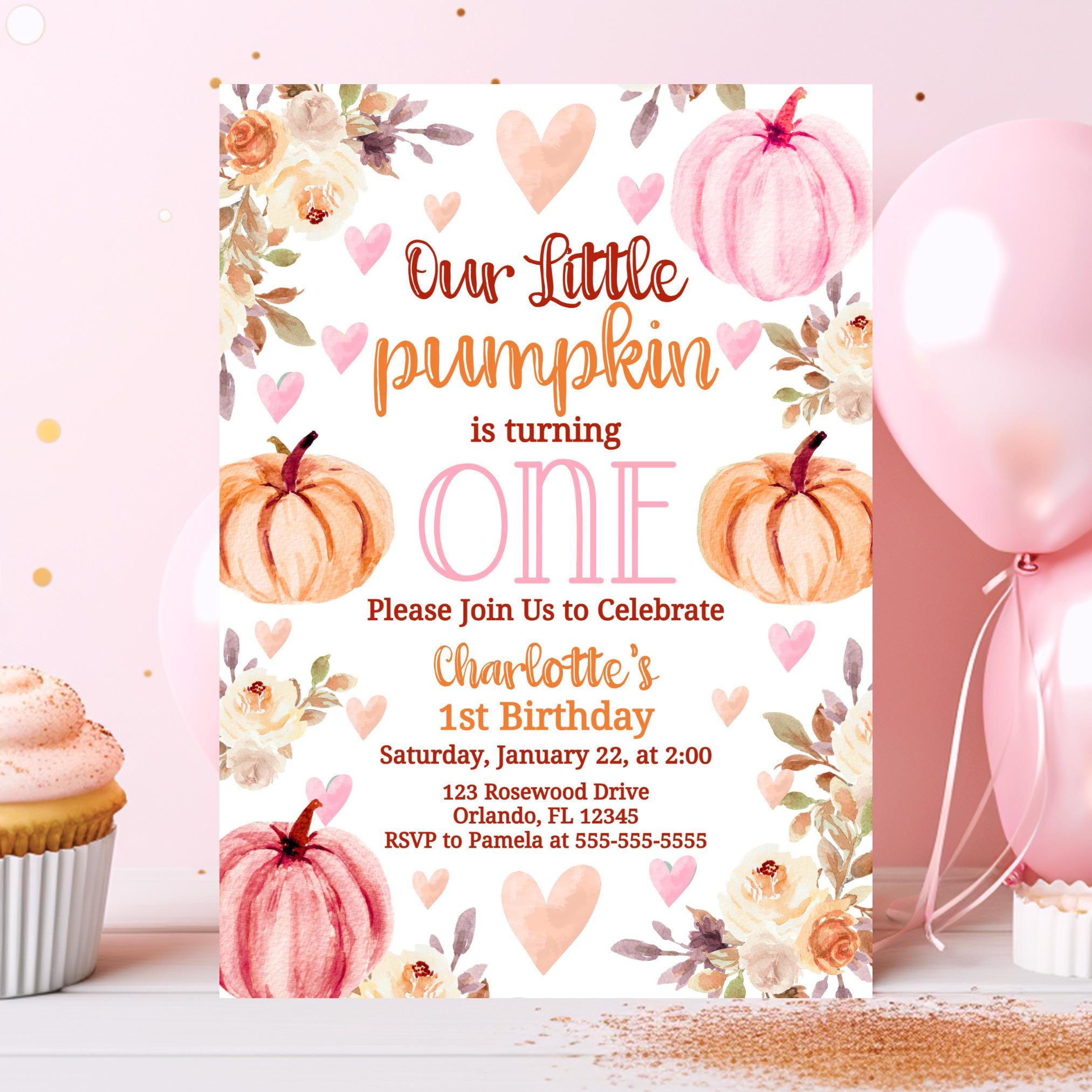 Little Pumpkin Turning One Invitation Our Little Pumpkin 1st Birthday ...