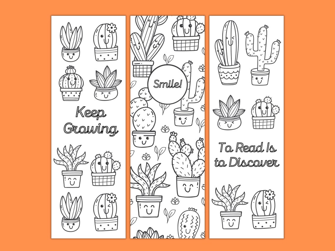 Printable Bookmarks to Color, Houseplant Bookmark, , Cactus Bookmark ...