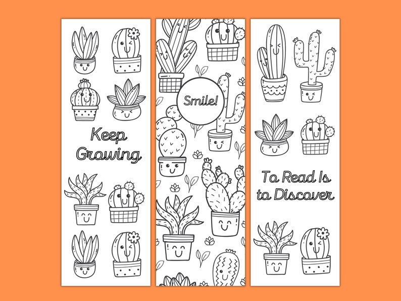 Printable Bookmarks to Color, Houseplant Bookmark, , Cactus Bookmark ...