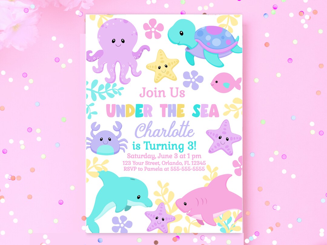 Under the Sea Three Invitation Sea Animals Under the Sea Invite ...