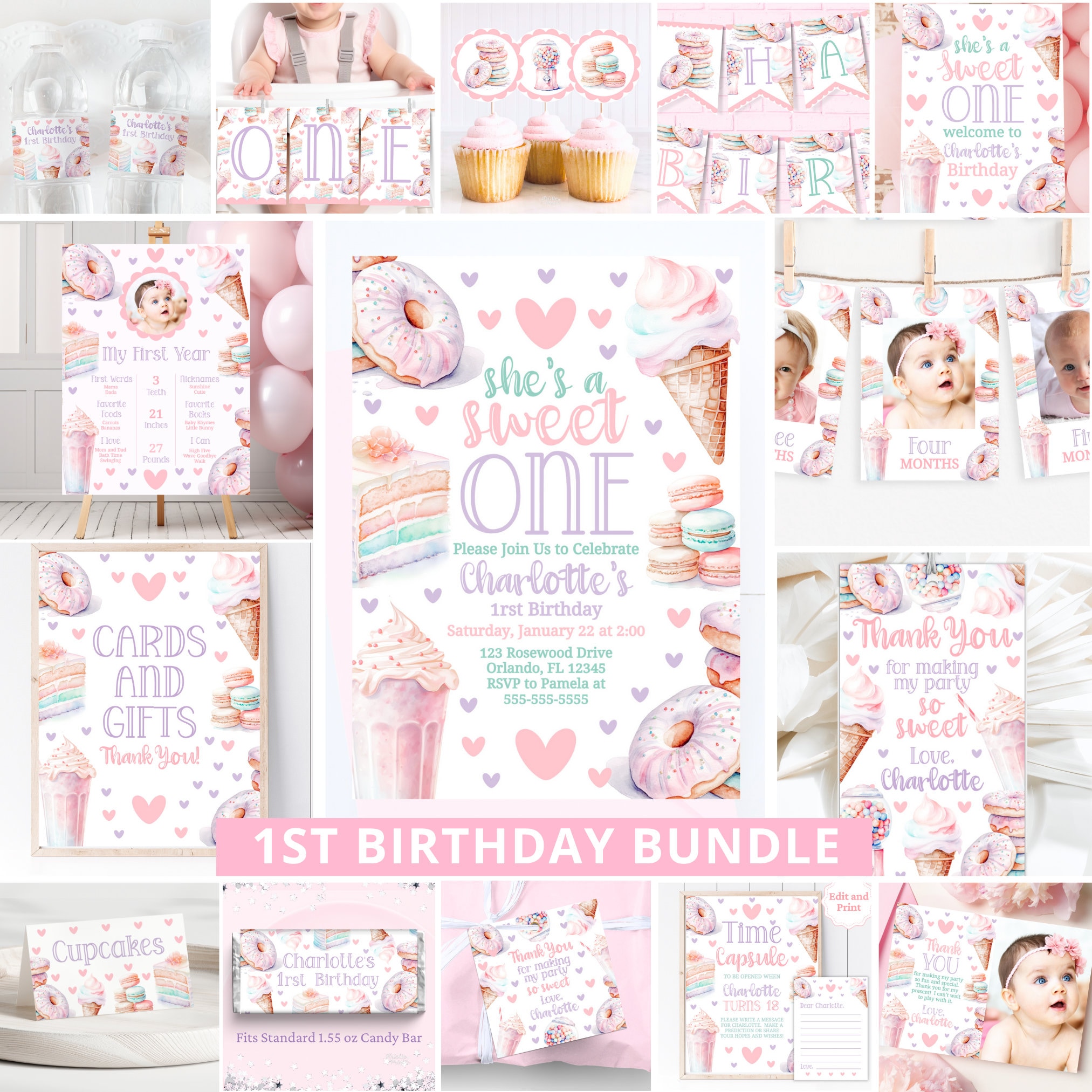 Sweet One Birthday Bundle Sweet One Party 1st Birthday Bundle Girl ...