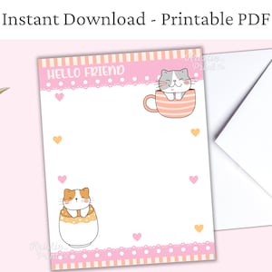 Cat Stationery, Kawaii Stationery Printable, Printable Kawaii Letter ...